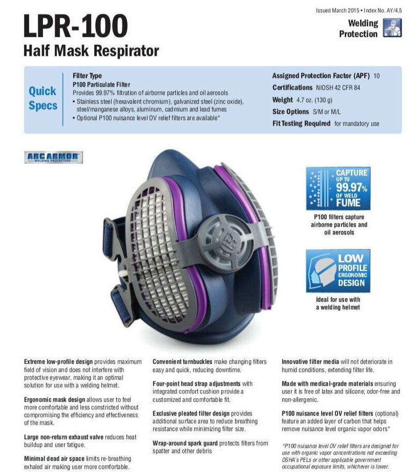 Miller Reusable Half Face Welding Respirator Facepiece Mask 2- P100 ...