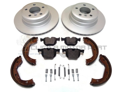 BMW X5 E70 REAR 2 BRAKE DISCS PADS & HANDBRAKE SHOES + FITTING KIT ...