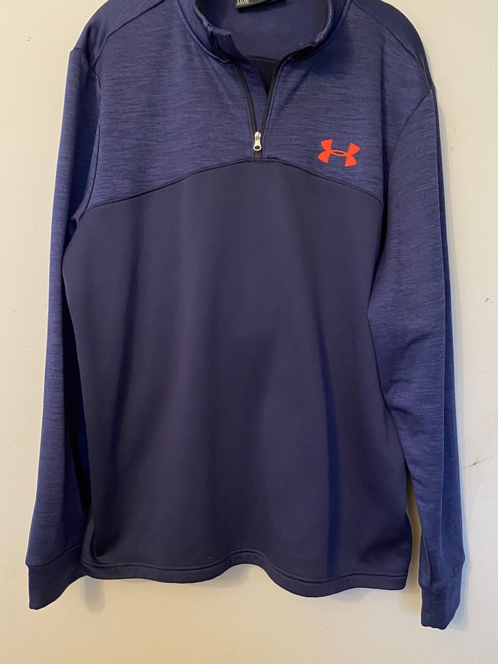 MENS UNDER ARMOUR NAVY PULLOVER FRONT ZIP STRAIGHT HEM CUFFED SLEEVES ...