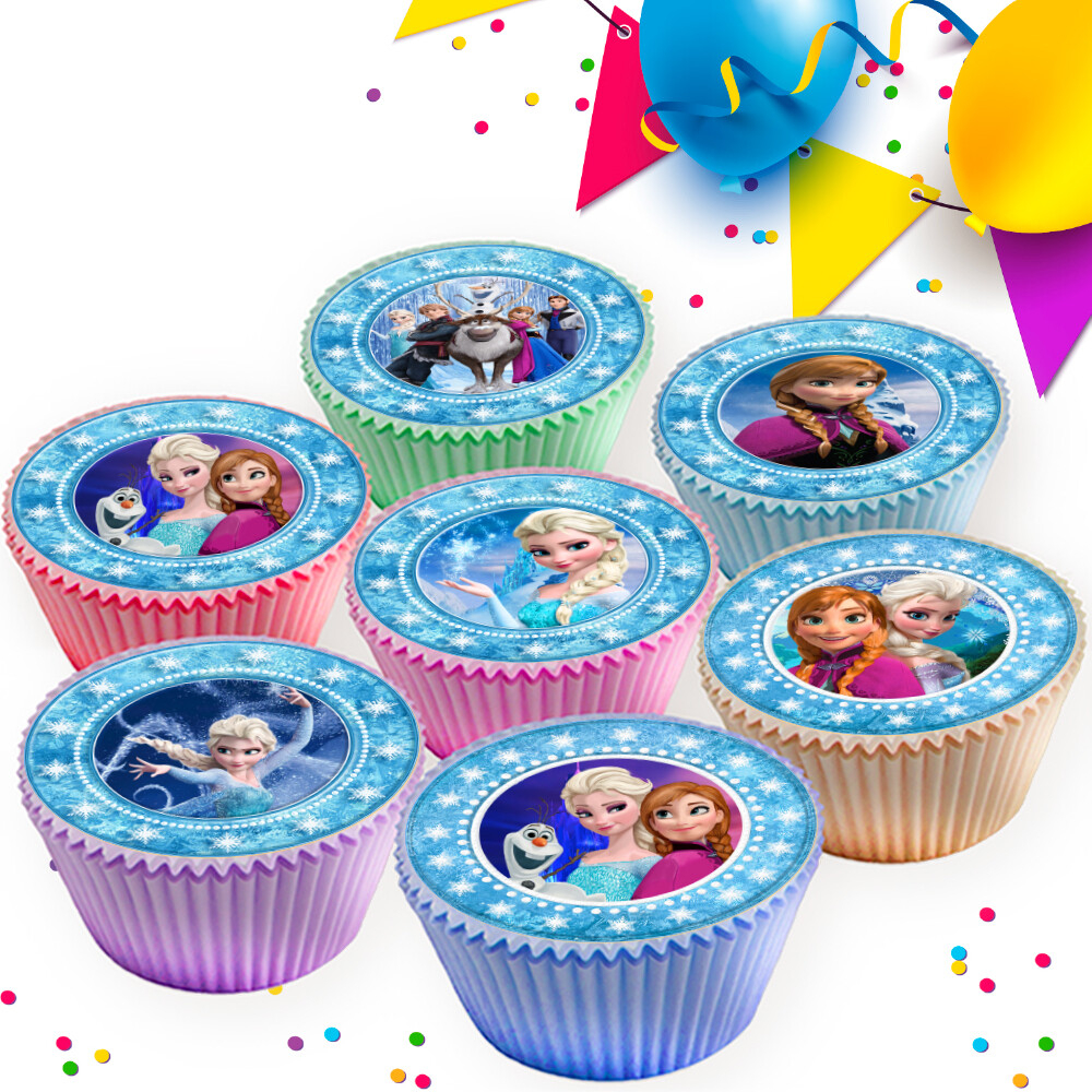 FROZEN MIXED ELSA ANNA IMAGES ICE FLAKES BORDER EDIBLE CUPCAKE TOPPER ...