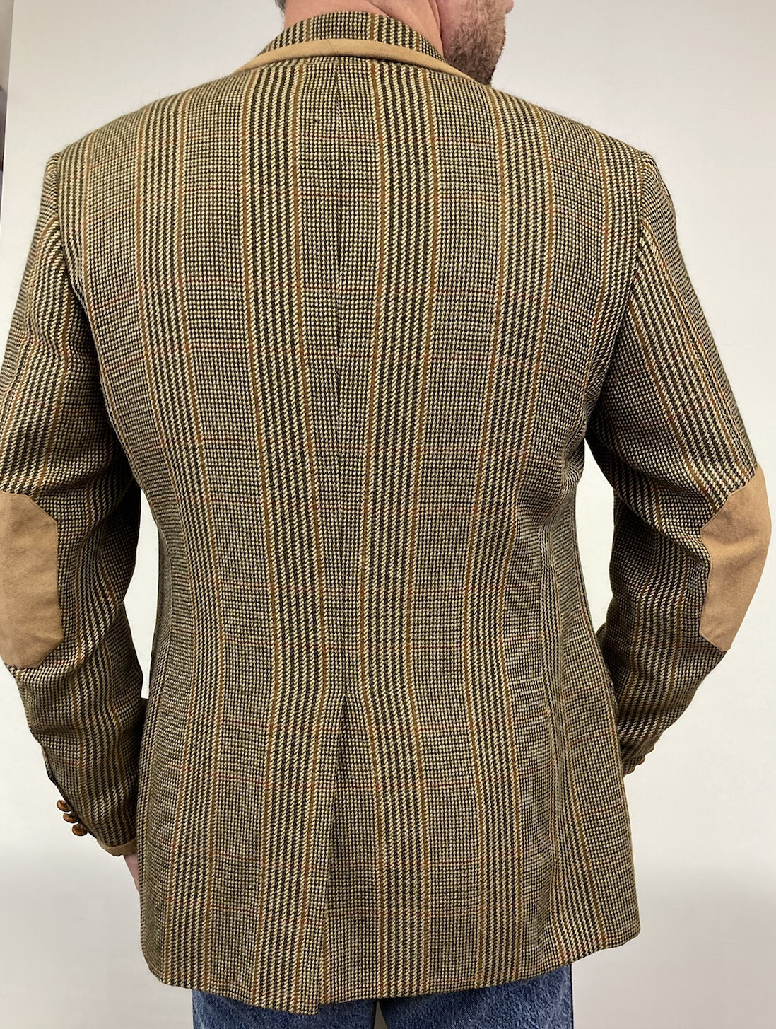 VTG 90s Suit Sport Coat Blazer Brown Plaid Elbow Patch Academia ...