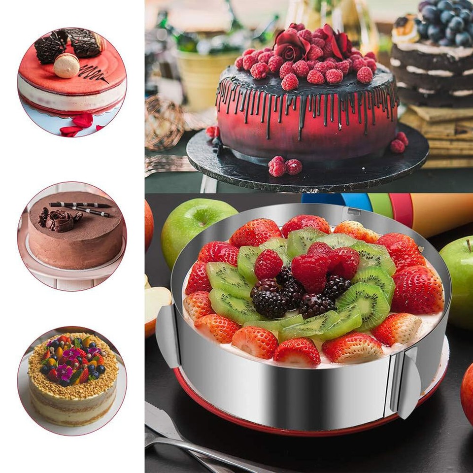 6"-12" Adjustable Round Stainless Steel Cake Mousse Mold Ring Baking ...