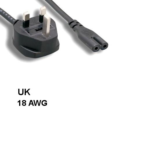 LOT10 6' UK Britain Non-Polarized 2Pin Power Cord IEC60320 C7 to BS ...