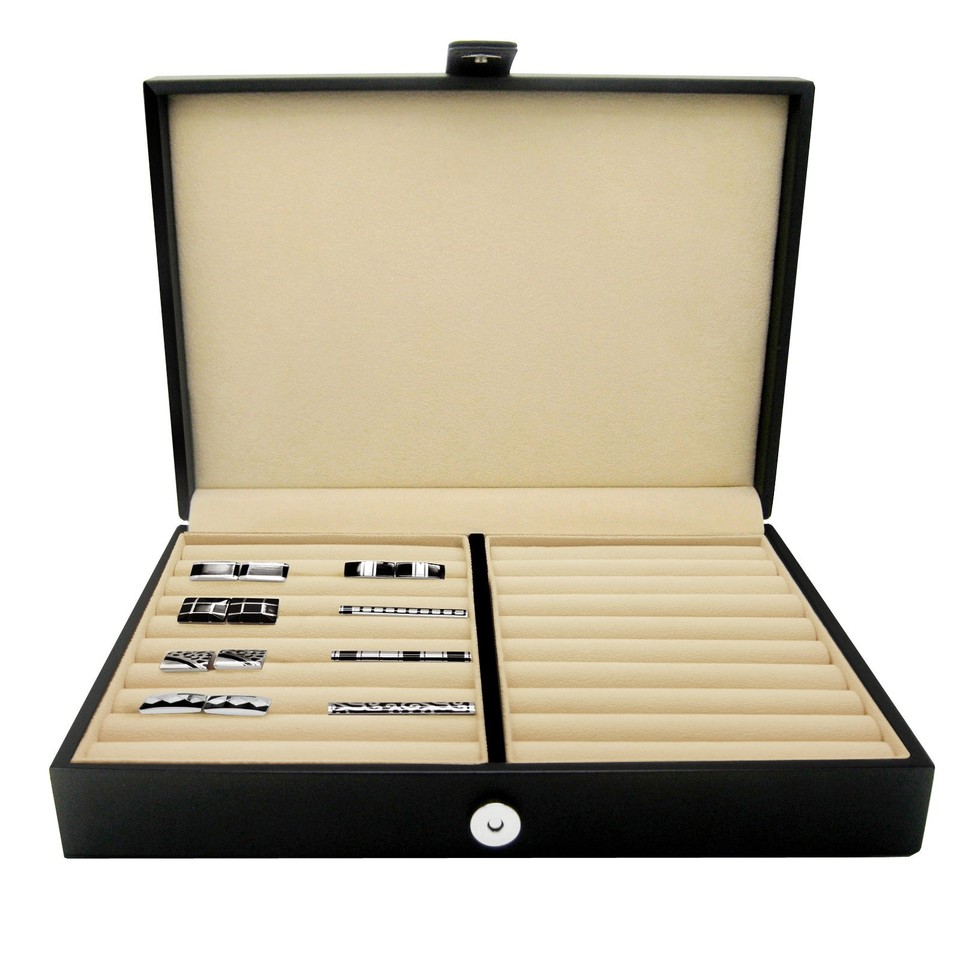 Men/Women's Cufflinks Jewelry Box - Faux Leather Display Case Storage ...