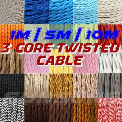 3 Core Lighting Fabric Cable Vintage Coloured Twisted Braided Wire Lamp ...