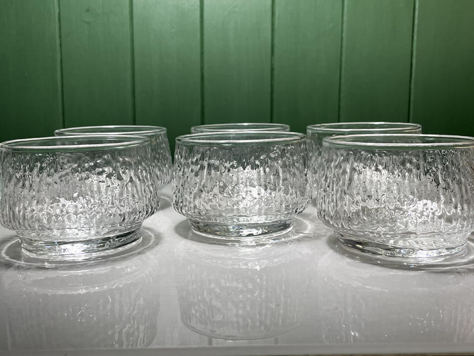 SET OF 6 RETRO RAVENHEAD SIESTA BARK TEXTURE CLEAR GLASS DESSERT BOWLS ...