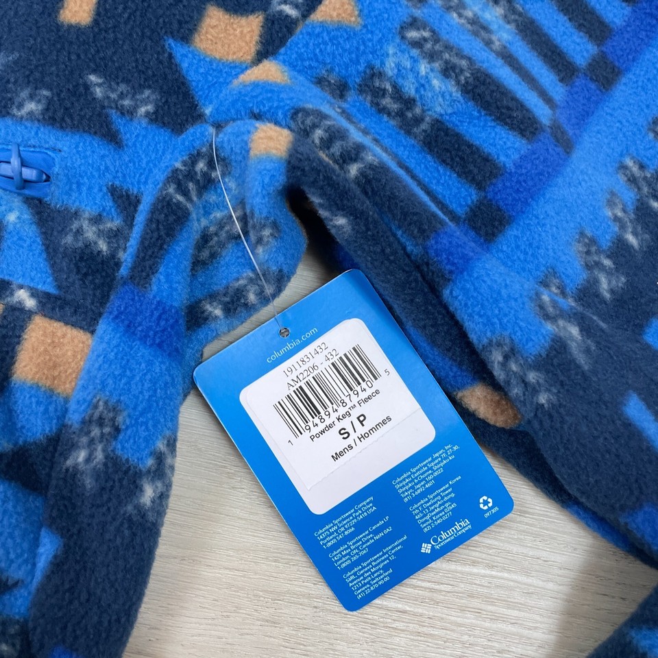 Columbia Powder Keg Fleece Pullover Jacket Mens Small Blue Aztec ...