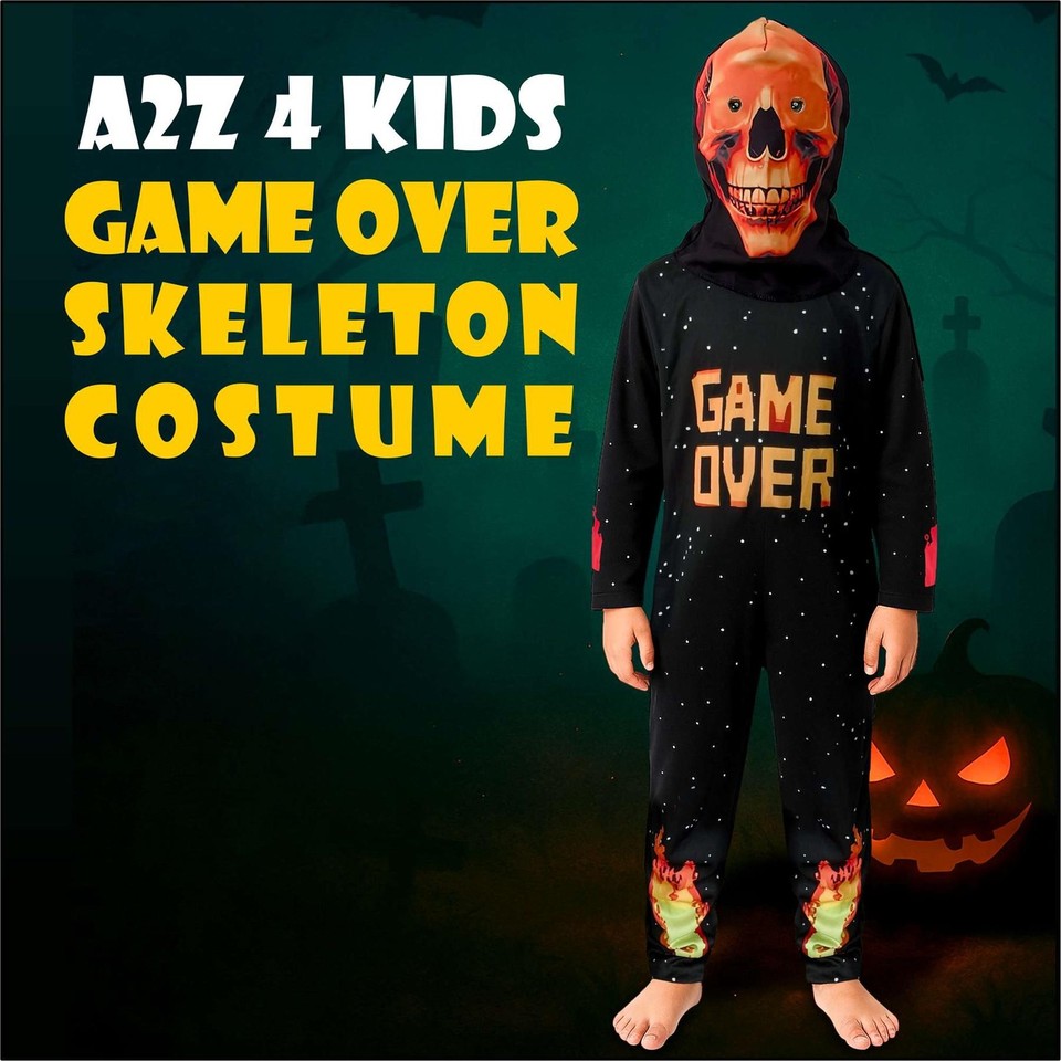 A2Z 4 Kids Game Over Skeleton Costume Spooky Gamer Halloween Fancy ...
