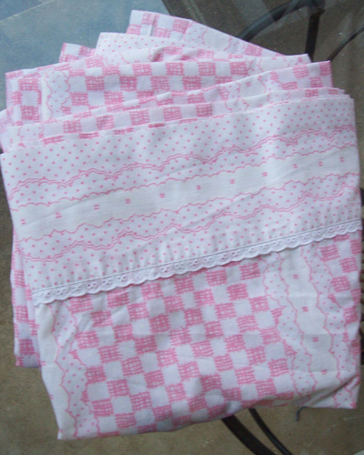Vintage Utica Steven’s No-Iron Full Flat Sheet~Pink/White Checks & Dots ...