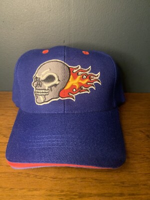 Flaming Skull Baseball Cap Hat Cotton Adjustable Hook And Loop Strap ...