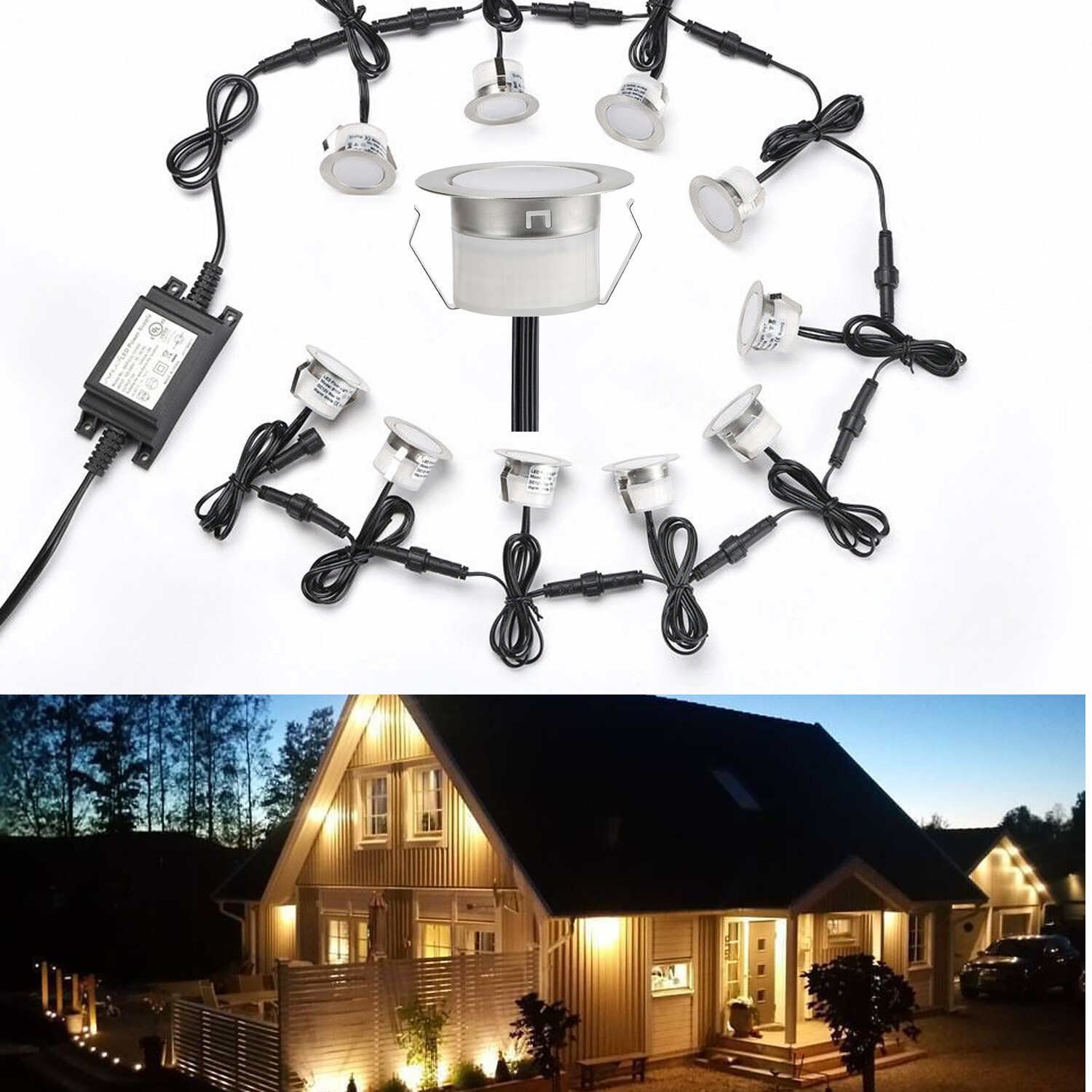 45mm 12V Warm White LED Garden Ground Deck Lights Outdoor Stair Step ...