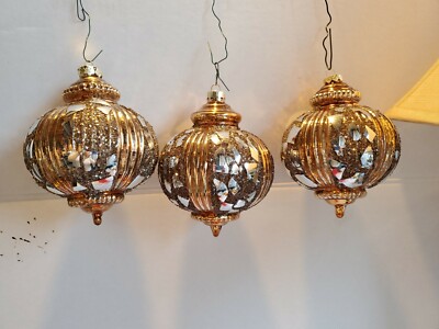 Elegant Brown Striped Art Glass Xma Ornamentn 5.5" (mirror and glitter ...