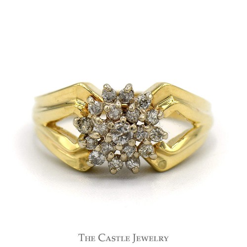 Snowflake Diamond Cluster Ring with Split Shank Sides in 14k Yellow ...