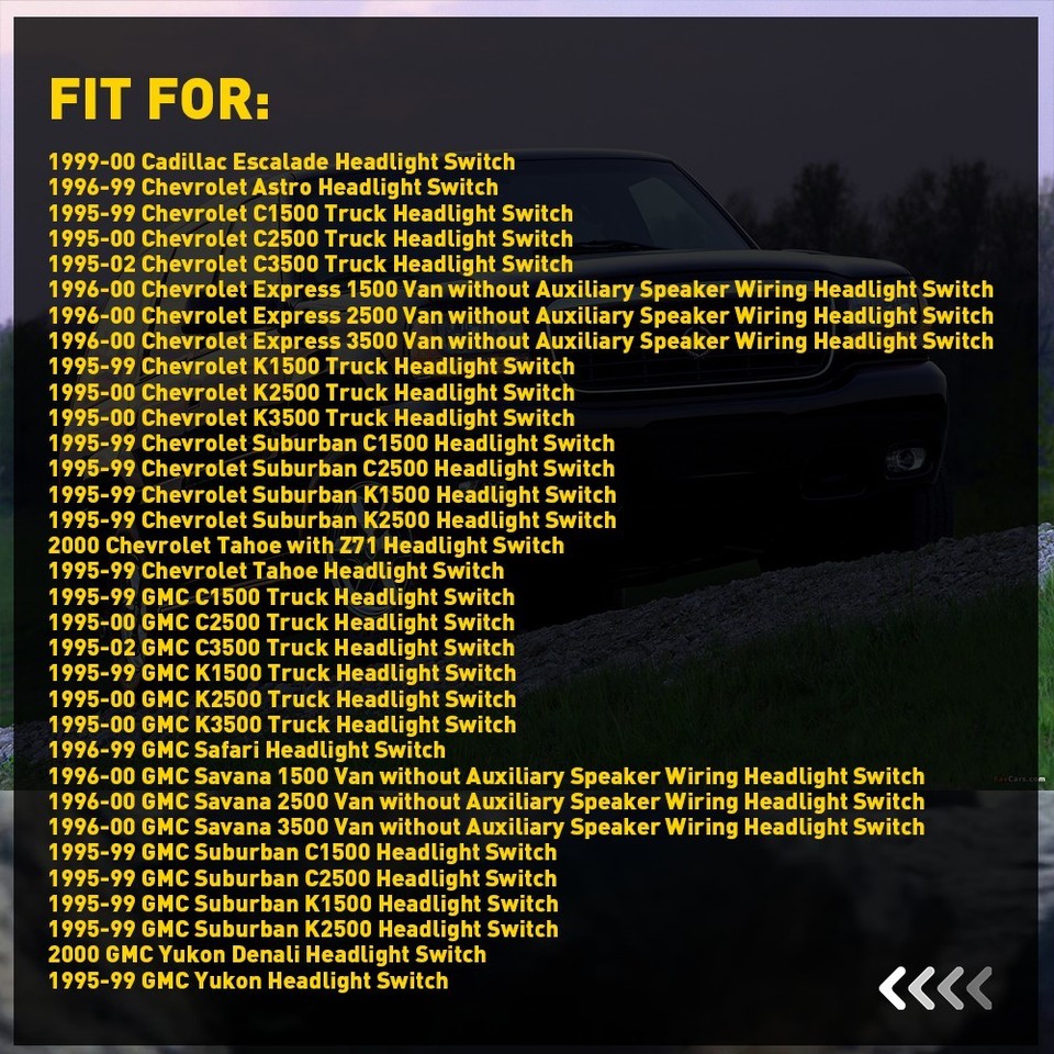 For 95-99 Chevy GMC Truck Headlight Parking Light Switch Dash Mounted ...