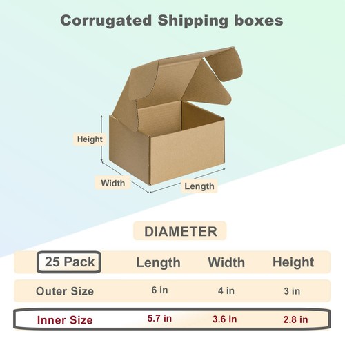 MEBRUDY 6x4x3 Inches Shipping Boxes Pack of 25, Small Corrugated ...