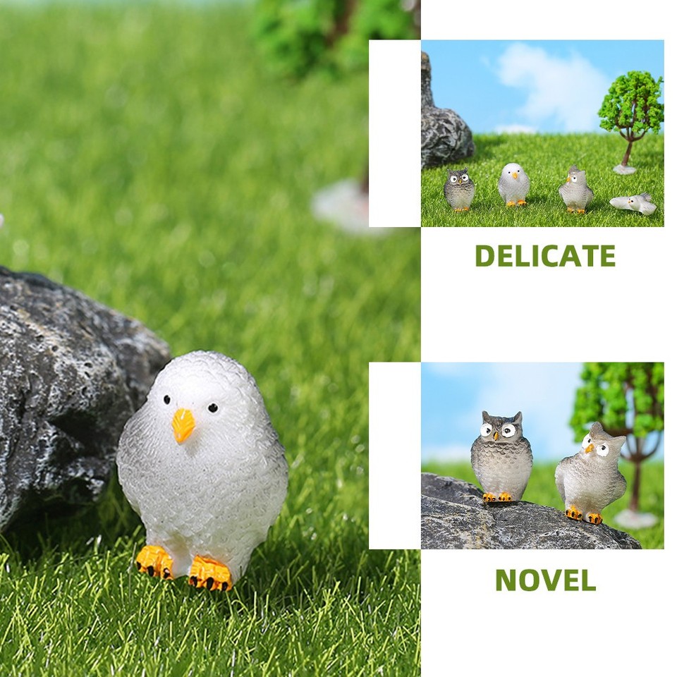 12 Pcs Resin Small Owl Statue Lovely Ornament Mini Animal Sculpture ...