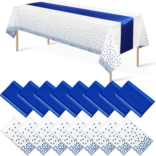 New-16Pack Disposable Plastic Tablecloths and Satin Table Runner Set ...