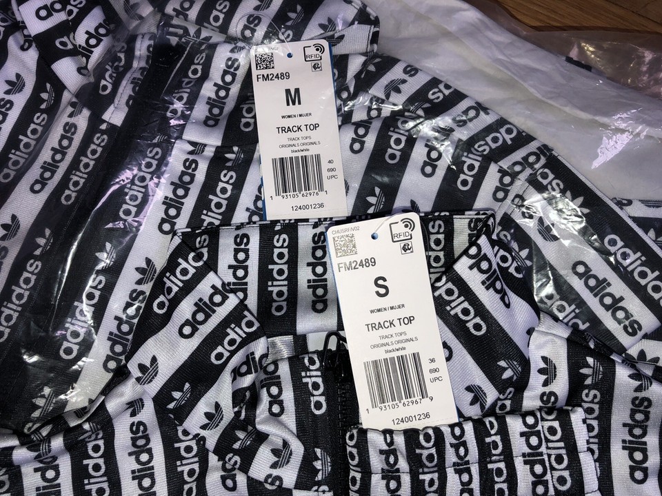 Adidas Womens Originals Full Zip Track Top FM2489 Black and White-Sizes ...