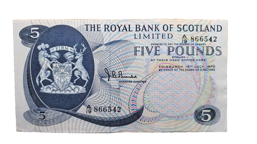 1970 ROYAL BANK OF SCOTLAND £5 FIVE POUND NOTE A19 866542 (#6973) | eBay UK