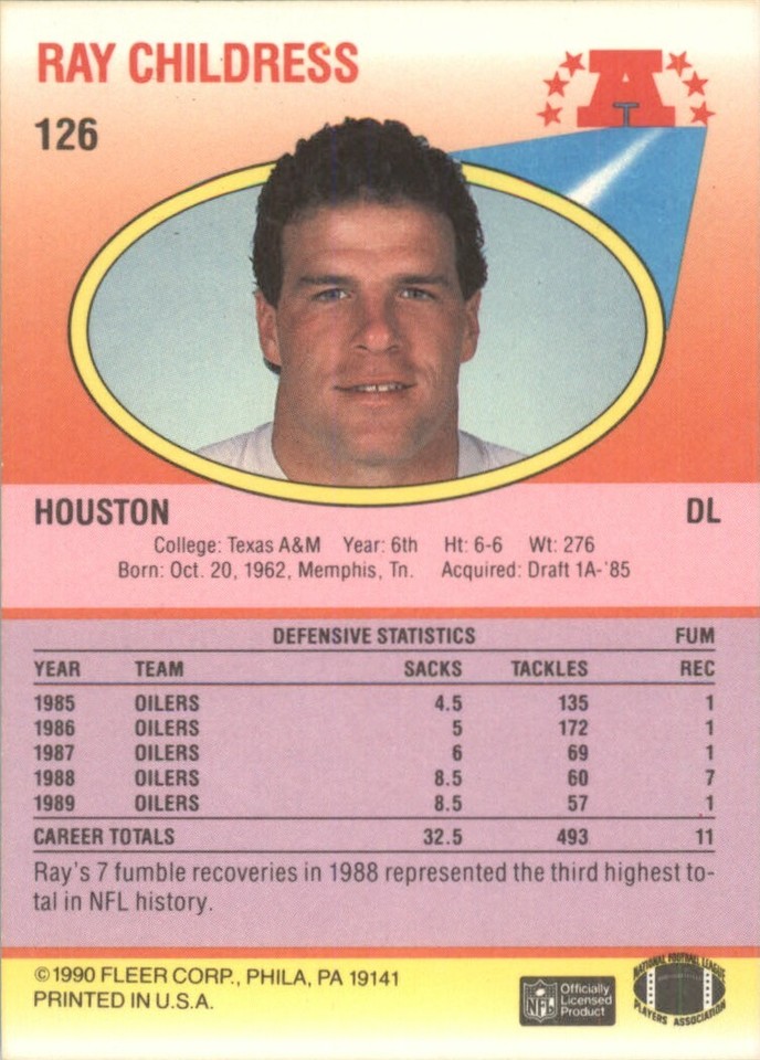 1990 Fleer NFL Ray Childress #126 | eBay