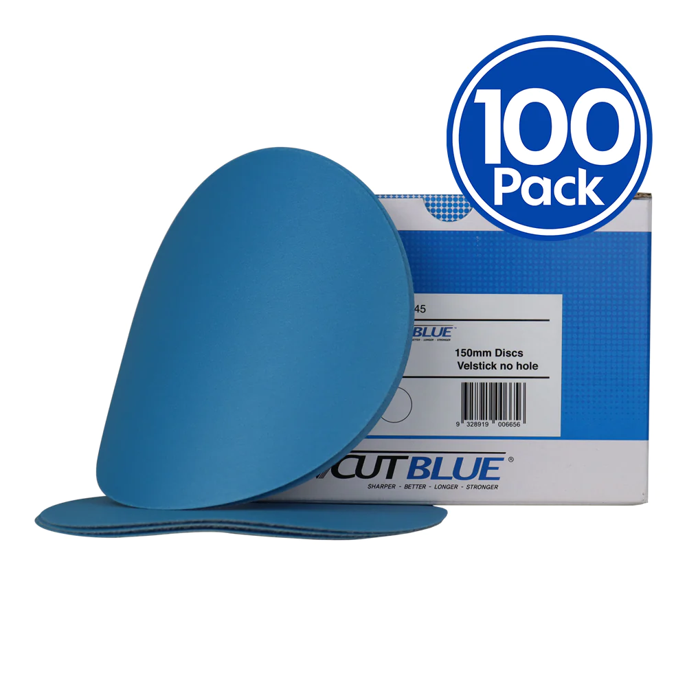 Revcut Blue Sanding Paper Grit P500 150mm No Hole 100 Discs Hook & Loop ...