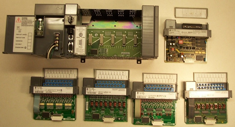 Allen Bradley SLC 500.. 7 SLOT RACK, WITH SOME MODULES, UNTESTED, (NO ...