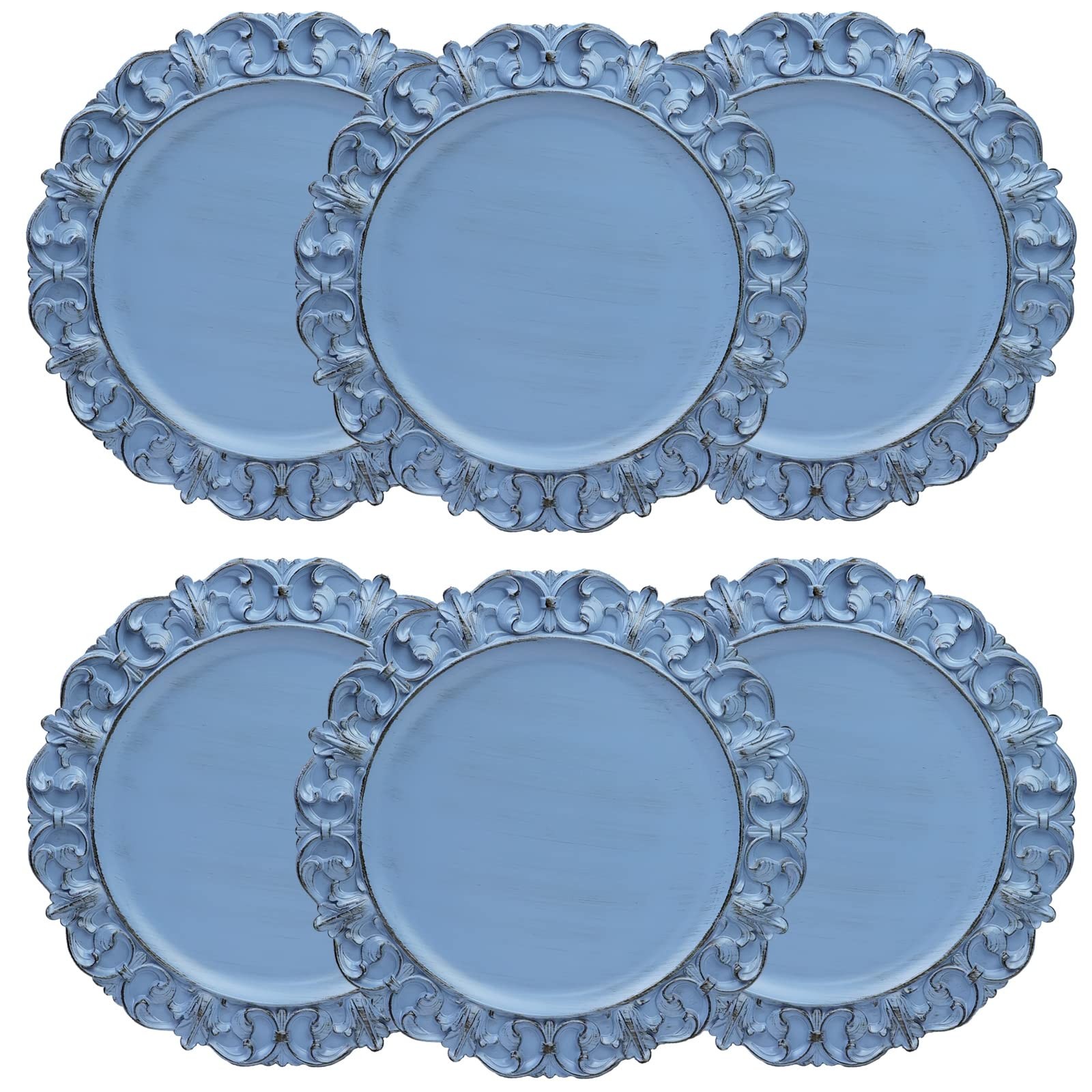 13" Antique Blue Charger Plates, Set of 6 Plastic Textured Chargers for ...
