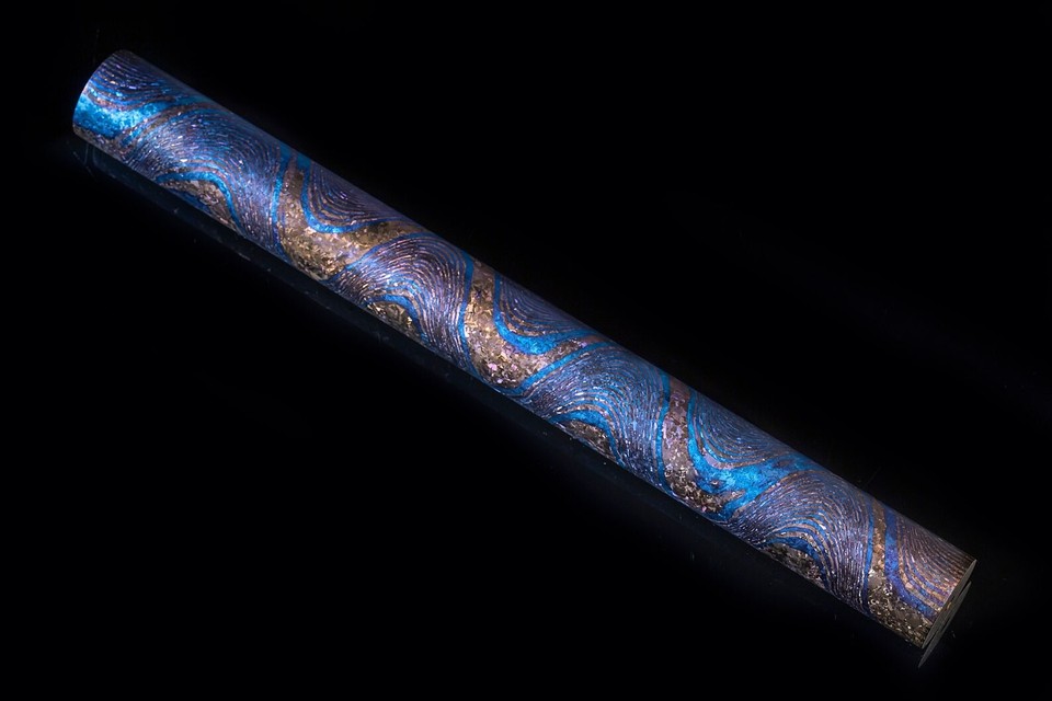 Crystallized titanium damascus rod (wave pattern) 30mm diameter x 170mm ...