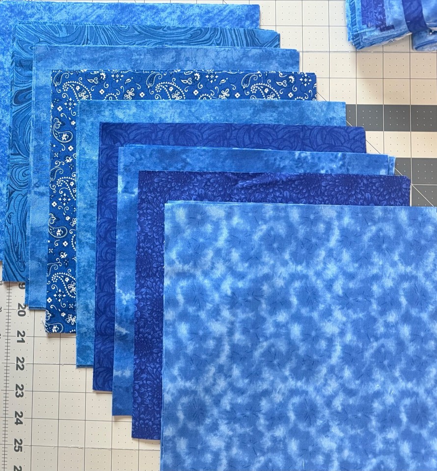 108 Piece ALL BLUE Charm Pack 5” Squares Cotton - 12 Each Design | eBay