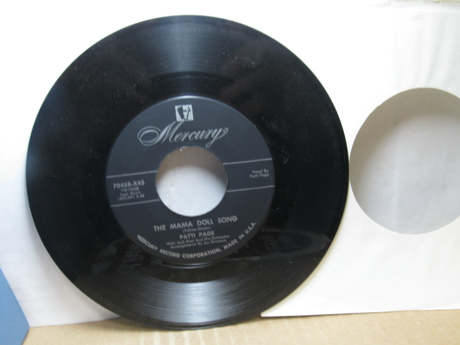 Old 45 RPM Record - Mercury 70458-x45 - Patti Page - Mama Doll Song / I ...