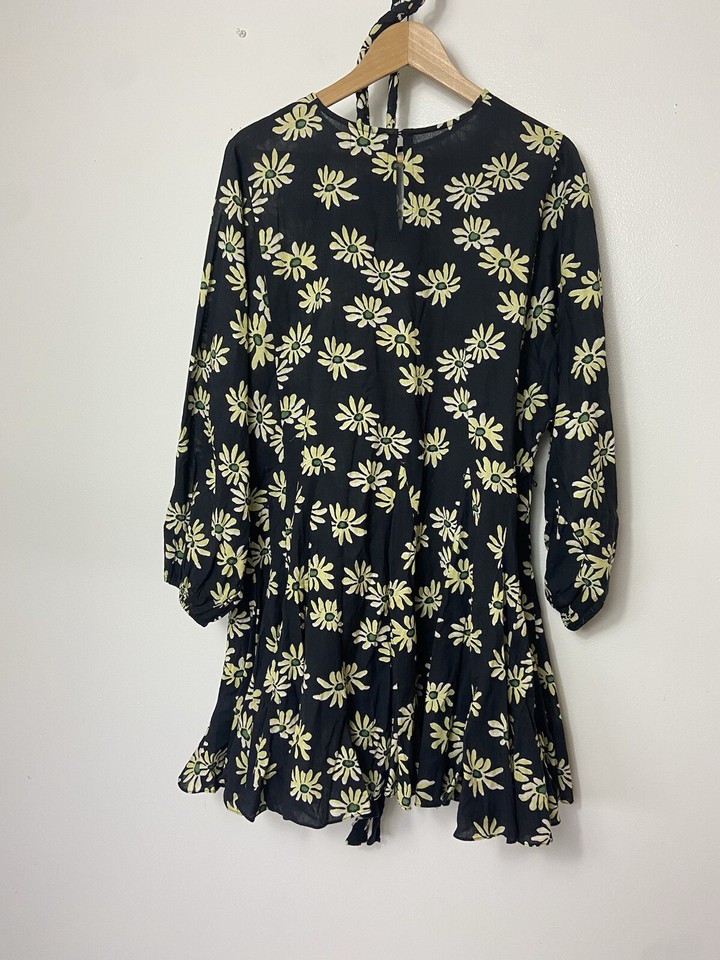 Rhode ELLA DRESS Floral Print Black Yellow Organic Cotton And Linen ...