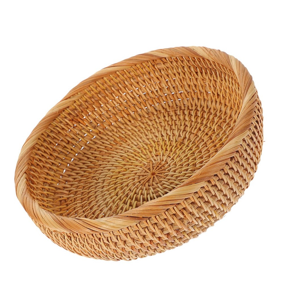 Rustic Round Basket Rattan Basket Snack Serving Basket Bread Fruit ...