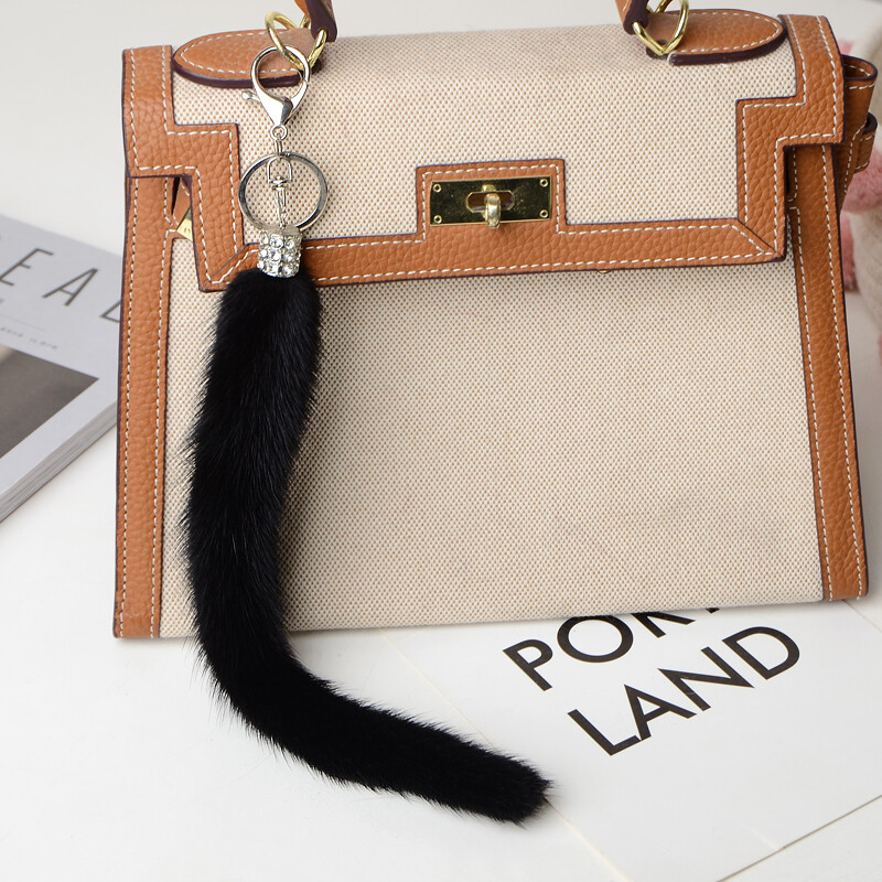 10"-12" Real Mink Fur Tail Keychain Purse Bag Keyring Furry Pendant ...