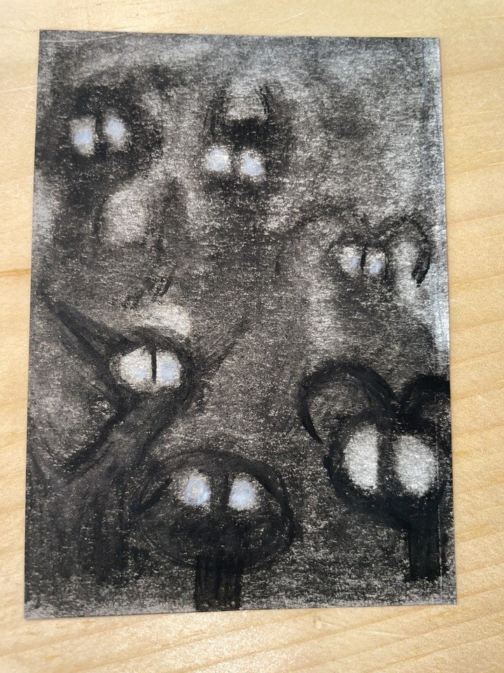 ACEO Original Charcoal Drawing Paper Demon Spirits Ghosts Spooky Theme ...
