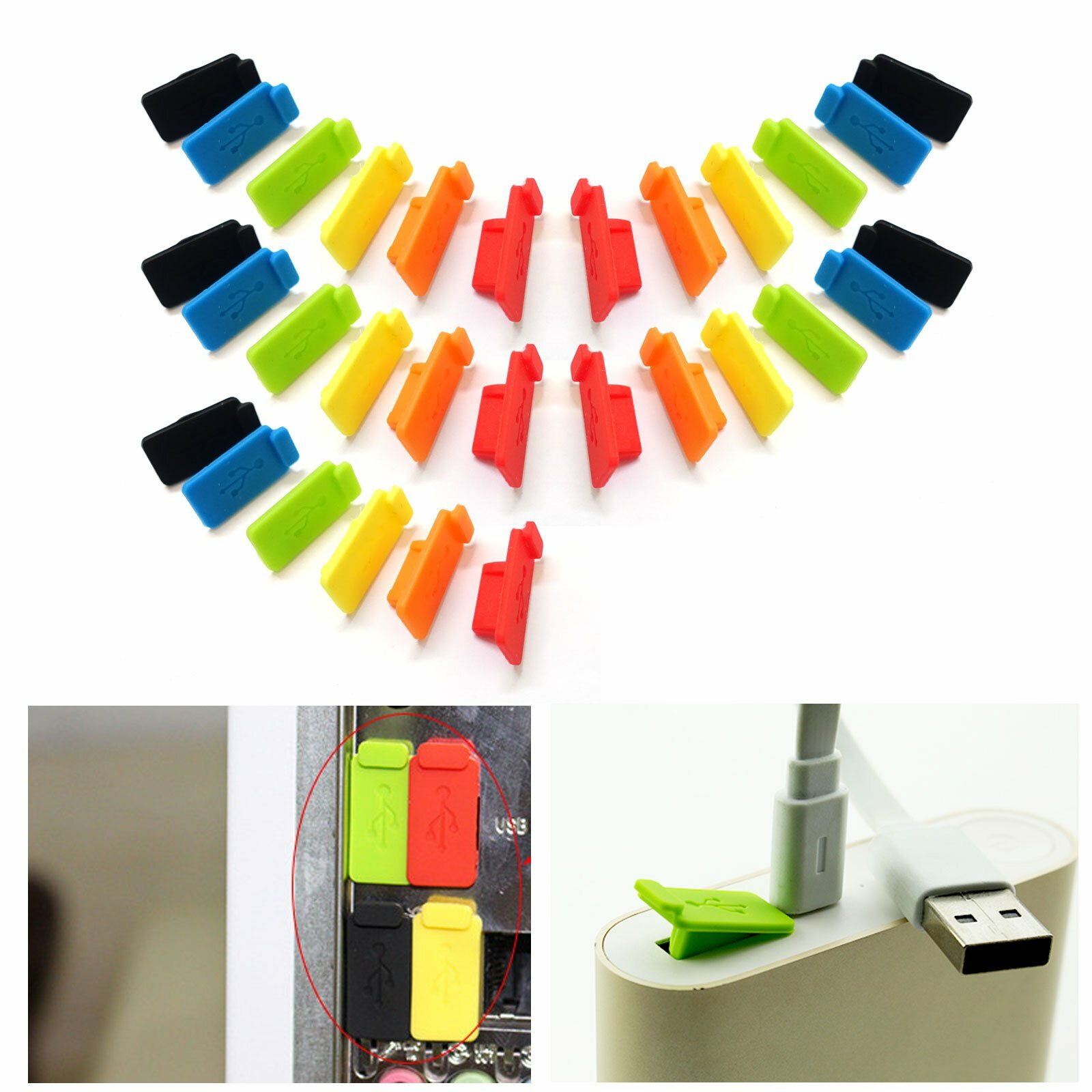 5 Set 6 Colors Anti-Dust USB Silicone Cover Stopper Rubber Plug for ...