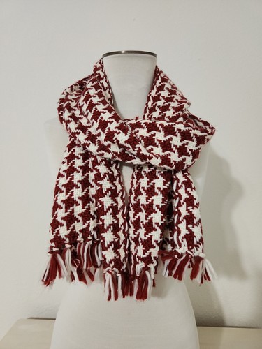Talbots Houndstooth Fringe Scarf Burgundy Red White Acrylic | eBay