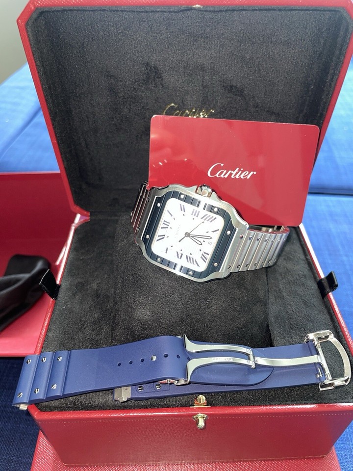 Cartier Santos Large Grey Dial Blue Bezel Watch WSSA0047 39.8mm | eBay