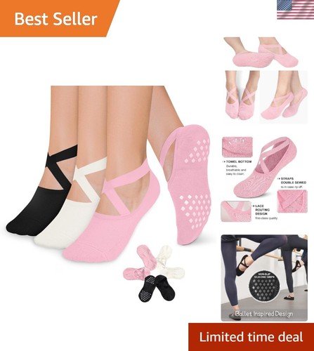Unisex 3-Pack Ballet-Inspired Grip Socks for Yoga, Barre & Dance - Size ...