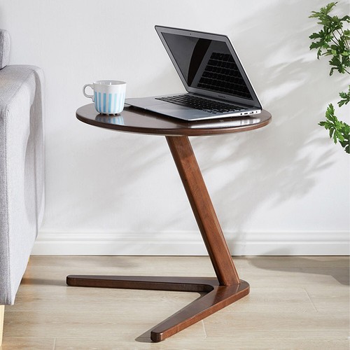 XCJump Solid Wood Round Coffee Table, 50cm C Shaped End Tables for ...