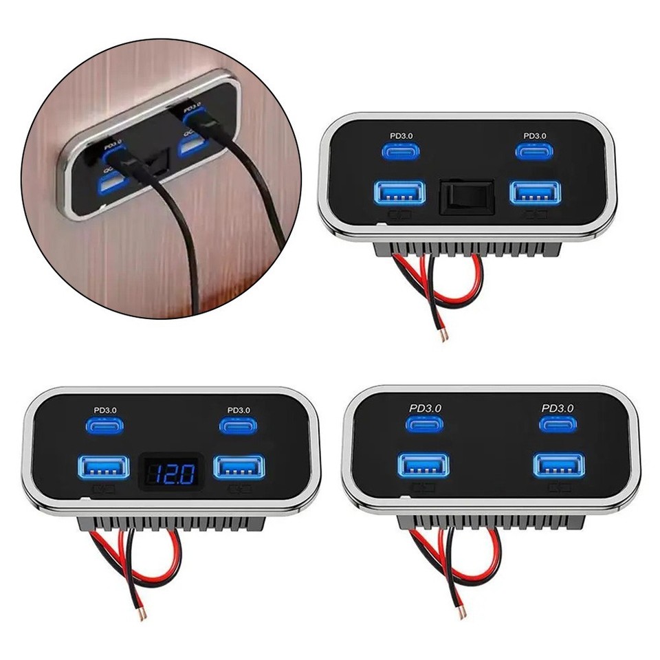 Ideal Power Solution Auto Charging 4-Port Charger Easy Installation USB ...
