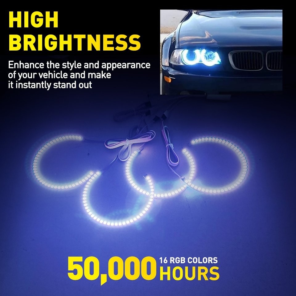 For BMW E36 E38 E39 E46 Angel Eyes LED Bulus RGB Halo Ring Headlight ...
