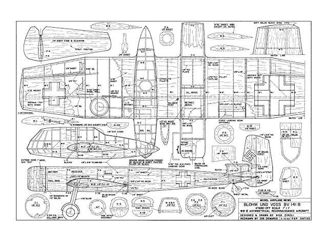 Blohm und Voss BV-141B 54" Wingspan RC Model Airplane Printed Plans ...