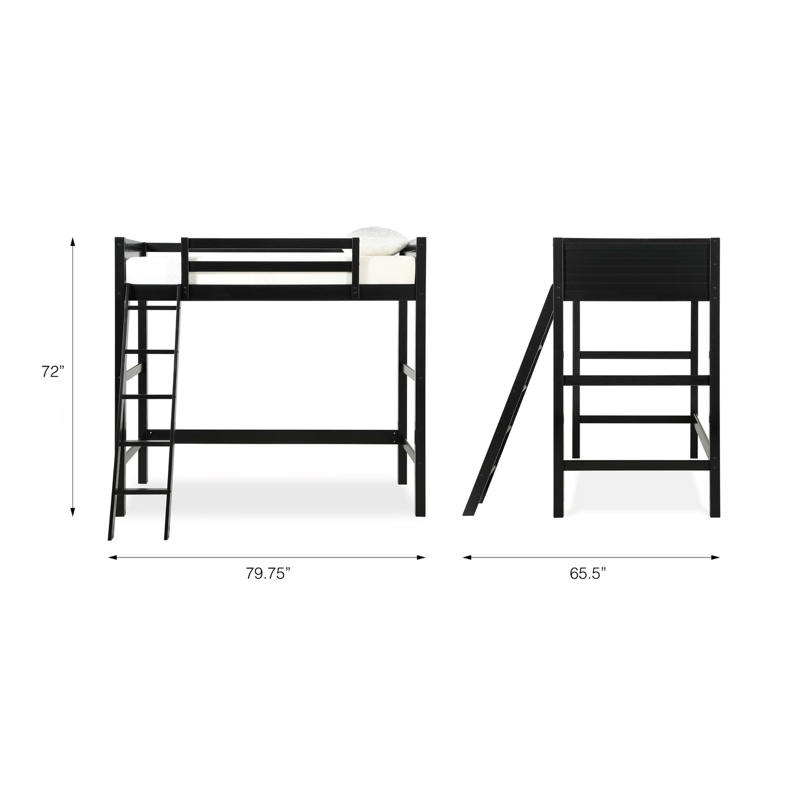 Black Finish Wooden Twin Loft Bed Bunk Over Desk Area Play Room Kids ...