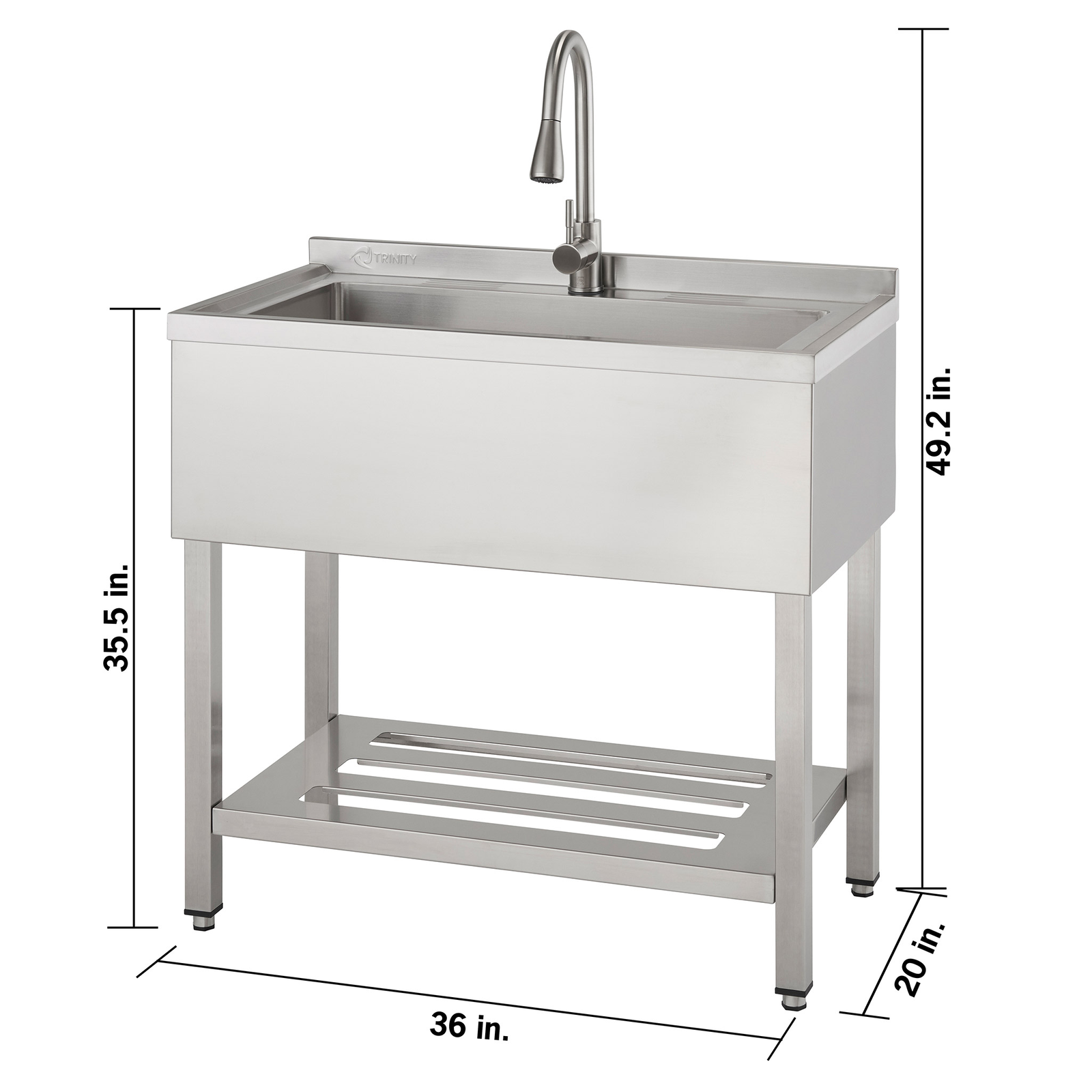 TRINITY Heavy-Duty Stainless Steel Utility Sink, Pull-Out Faucet, 30" X ...