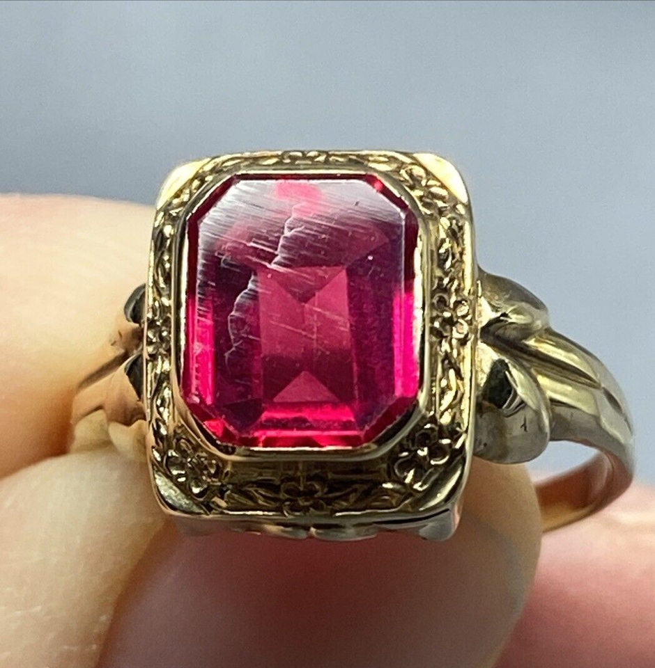 Antique VTG Edwardian Style Ostby Barton OB 10K Gold Ruby Ring Size 6 2 ...