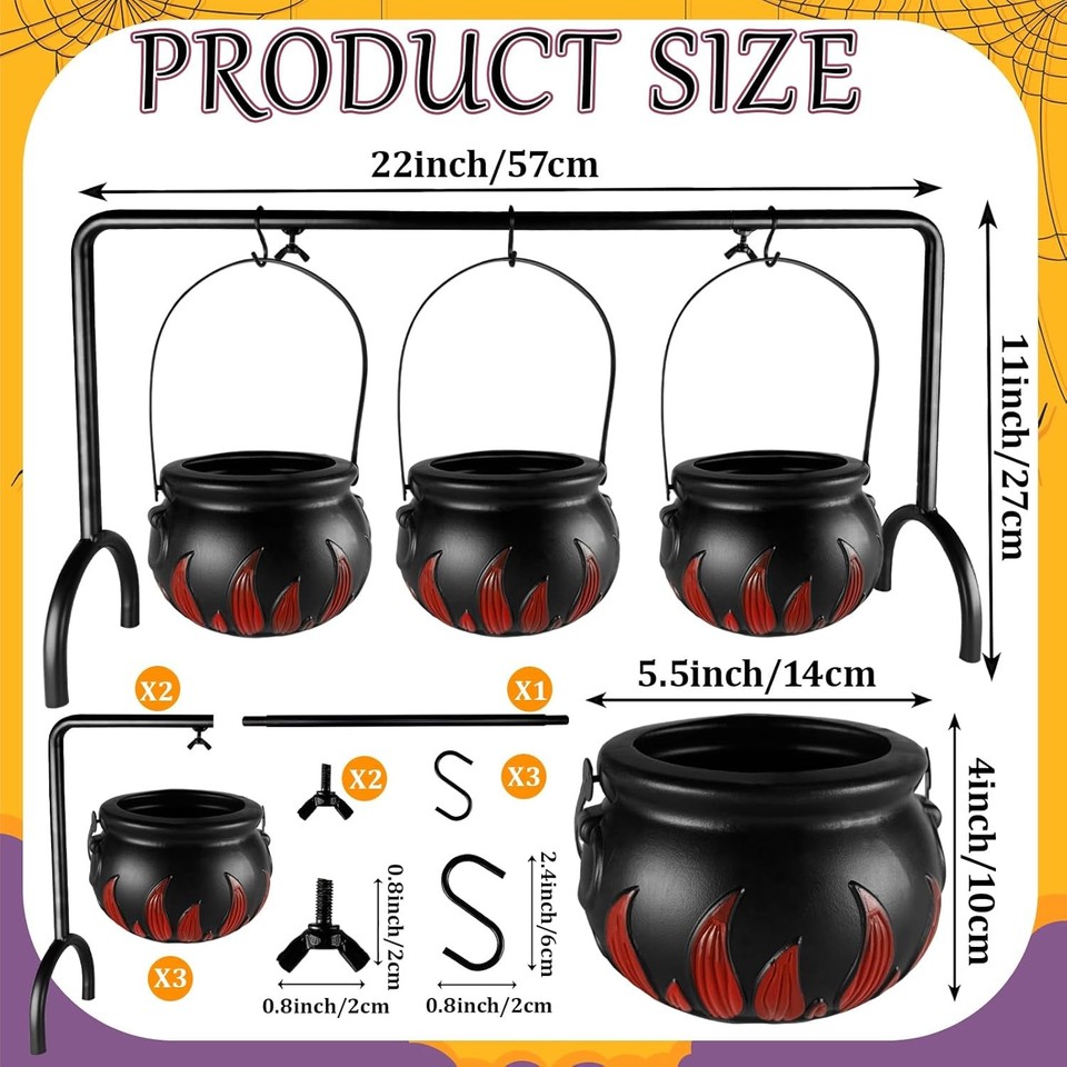 Halloween Cauldrons Serving Bowl Decor,Set of 3 Witches Cauldron Candy ...