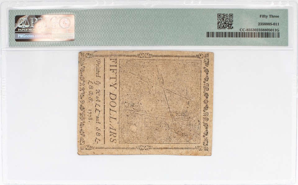 Fr. CC-85, Sept 26, 1778, $50 Continental Currency, "Perennis", PMG 53 ...