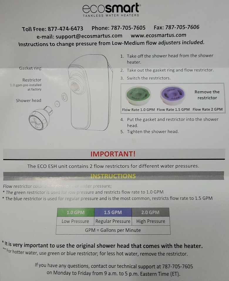 ECOSMART TANKLESS SHOWER WATER HEATER FOR HOMES WITH LOW PRESSURE WATER ...