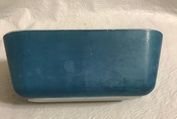 Vintage Pyrex #502 Rectangle Blue Ovenware Glass Dish Small Loaf Pan 1. ...