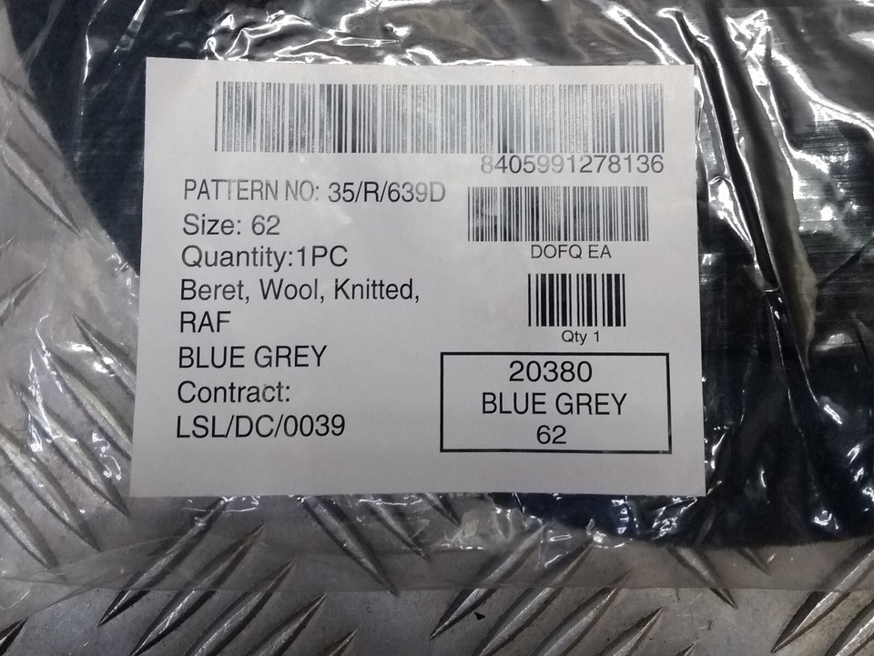 RAF Beret Knitted Wool Blue Grey With Leather Rim & Badge Eyelets Asst ...